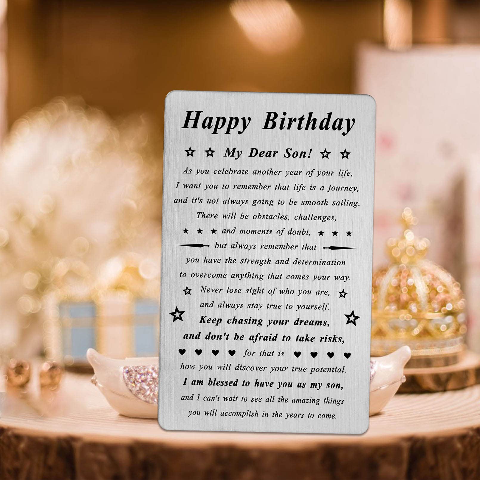 BAZLJY Greeting Card - Happy Birthday to My Son - Metal Engraved