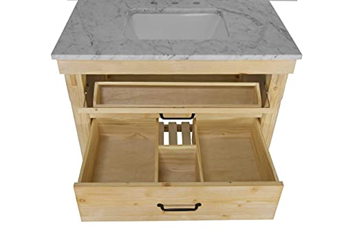 Birmingham 36-inch Bathroom Vanity (Carrara/Driftwood): Includes Driftwood Cabinet with Authentic Italian Carrara Marble Countertop and White Ceramic Sink