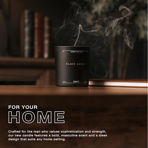 CRVFT Men's Candle - Cherry Wood Candle - Soy Candle 45 Hour Burn Time - Room Decor and Housewarming Gift for Men - 7oz/200g (Black Amber)