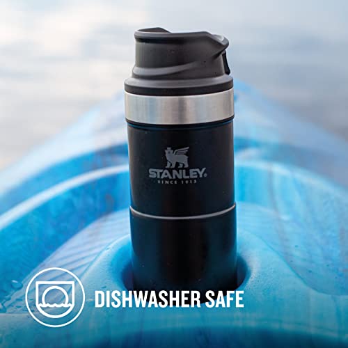 Stanley Trigger Action Travel Mug 0.47L Matt Black β Keeps Hot for 7 Hours - BPA-free Stainless Steel Thermos Travel Mug for Hot Drinks - Leakproof Reusable Coffee Cups