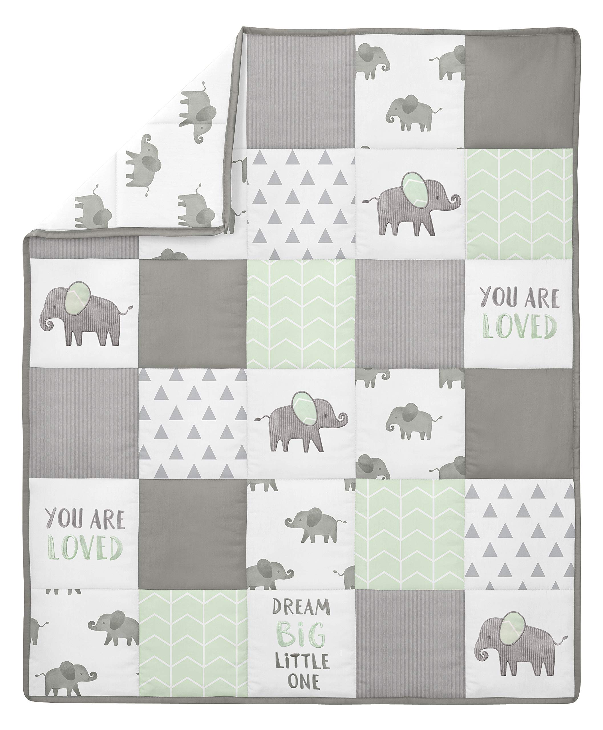 Sweet Jojo Designs Mint, Grey and White Watercolor Elephant Safari Baby Unisex Crib Bedding Set - 4 Pieces