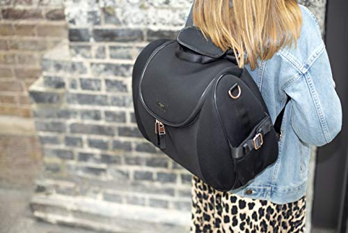 Poppy Luxe Black Scuba Shoulder and Stroller Bag with Rose Gold Hardware by Storksak | Universal Fit, Large Storage Capacity, Water Resistant Converting Diaper Backpack with Integrated Accessories