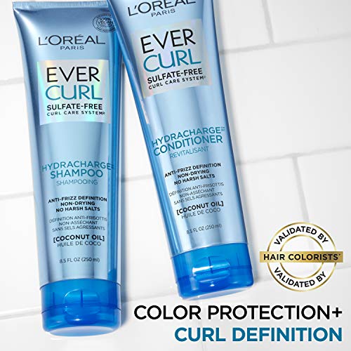 L'Oreal Paris EverCurl Sulfate Free Conditioner for Curly Hair, Lightweight, Anti-Frizz Hydration, Gentle on Curls, with Coconut Oil, 2 Count (8.5 Fl; Oz each) (Packaging May Vary)