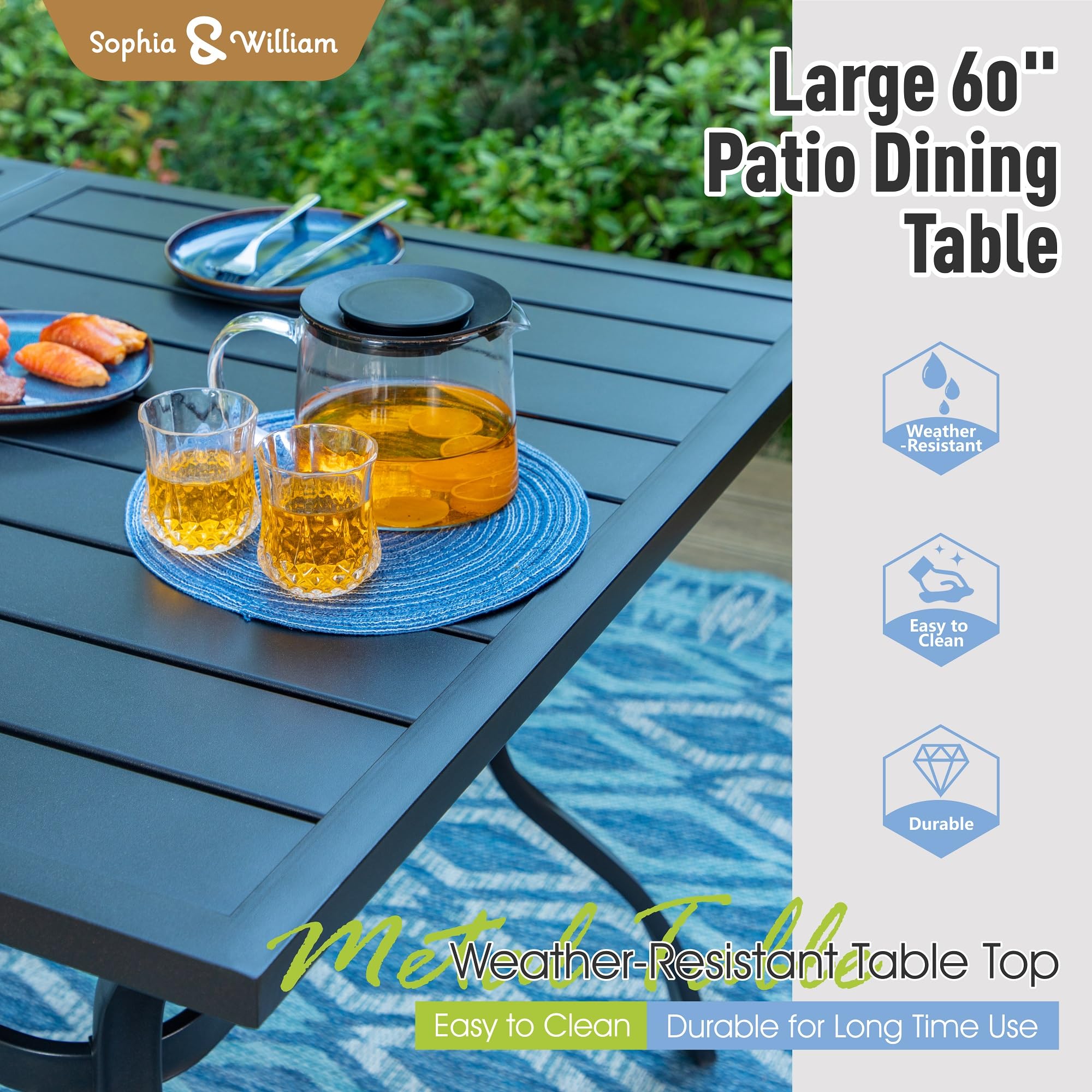 Sophia & William Patio Dining Set 7 Pieces Patio Table and Chairs for 6 Padded Quick Dry Textilene High Back Outdoor Dining Set Support 350lbs for Outdoor Lawn Garden Backyard