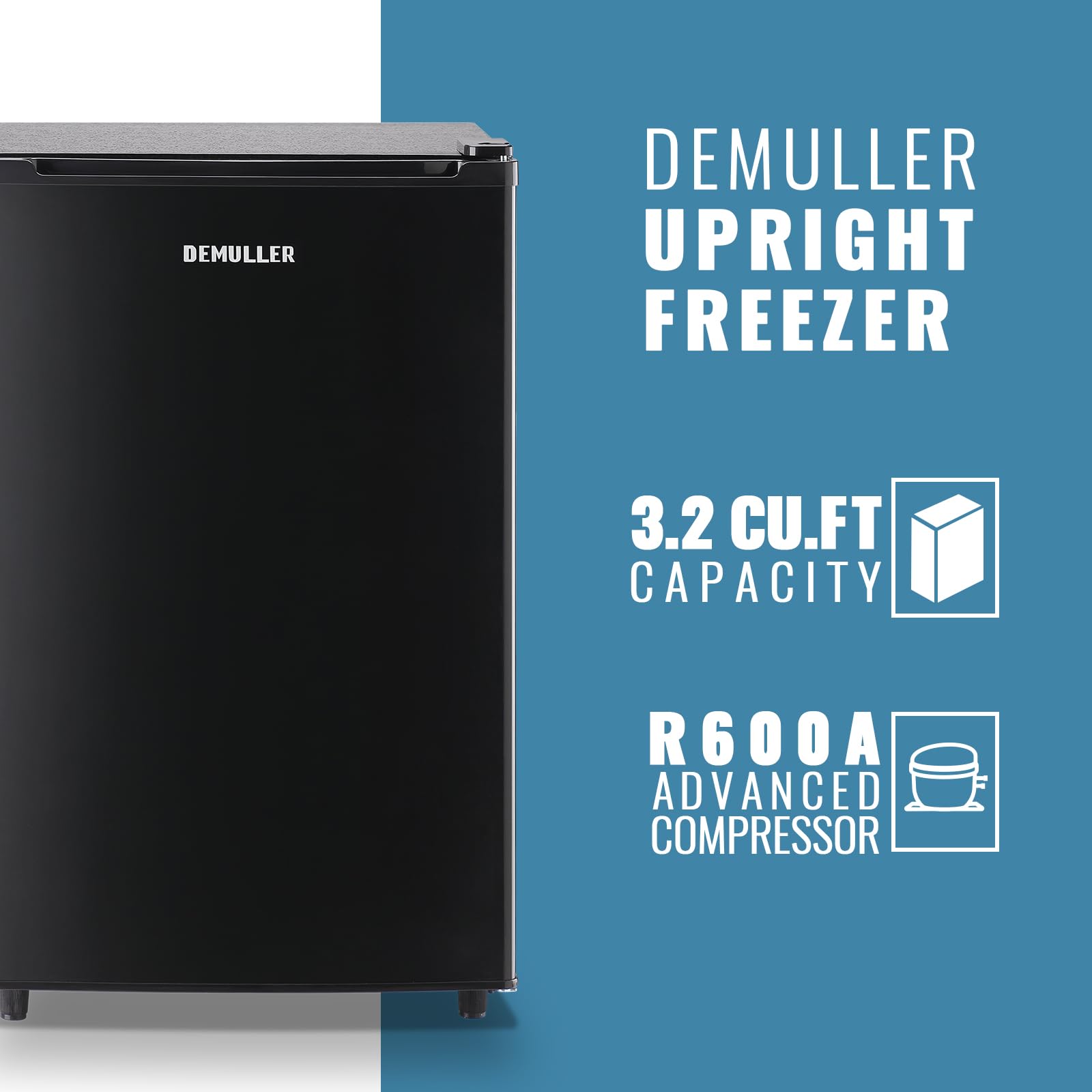 DEMULLER Upright Freezer 3.2 Cu.ft Freezer Single Door Freestanding Small Freezer with Adjustable Thermostat Front Door Open Mini Freezer for Kitchen, Apartment, Basement, Dorm, Silver