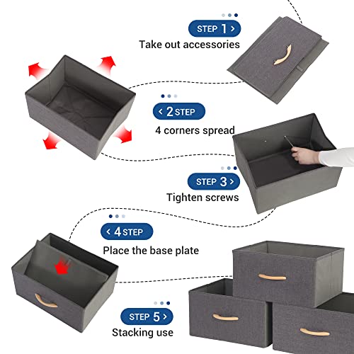 STORAGE MANIAC Storage Bins Extra Large, Foldable Storage Baskets with Handle, Fabric Clothes Storage Boxes for Shelves for Organizing Closet Shelf Nursery Toy 15.35"W x 11.4"D x 8"H, Grey 3-Pack
