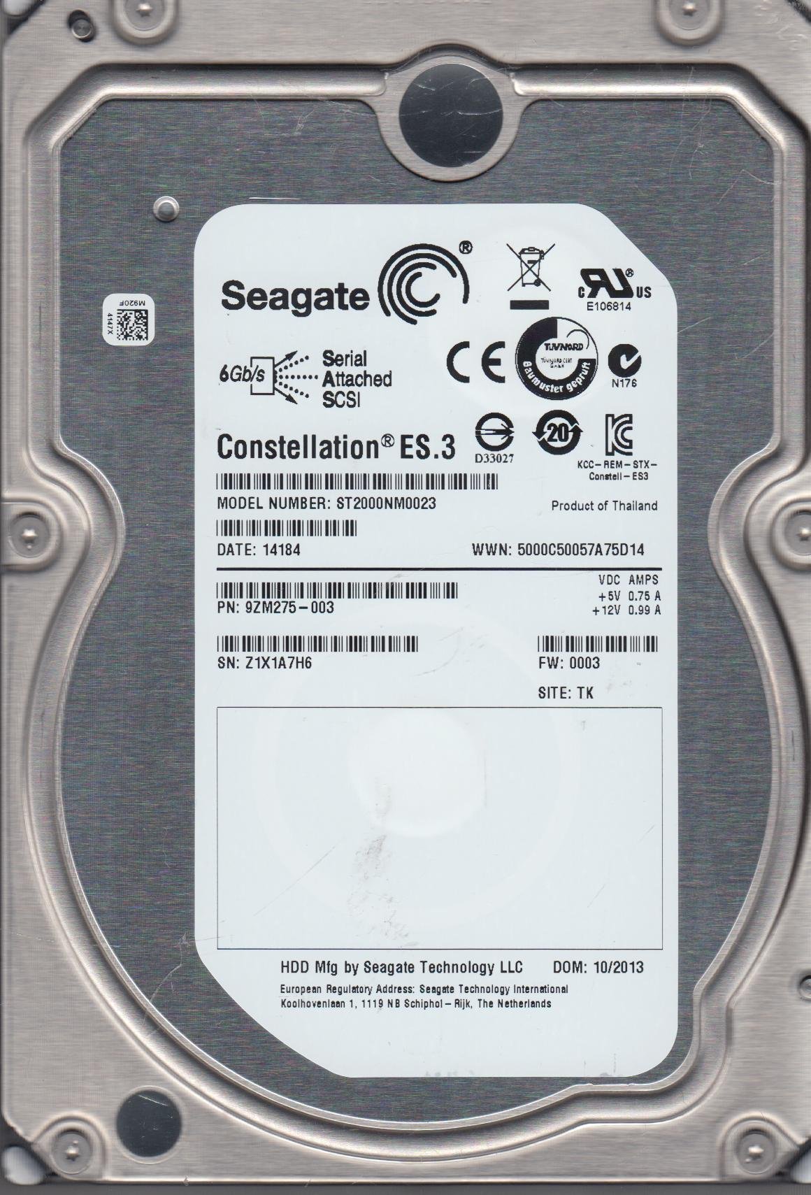 ST2000NM0023, Z1X, TK, PN 9ZM275-003, FW 0003, Seagate 2TB SAS 3.5 Hard Drive (Renewed)