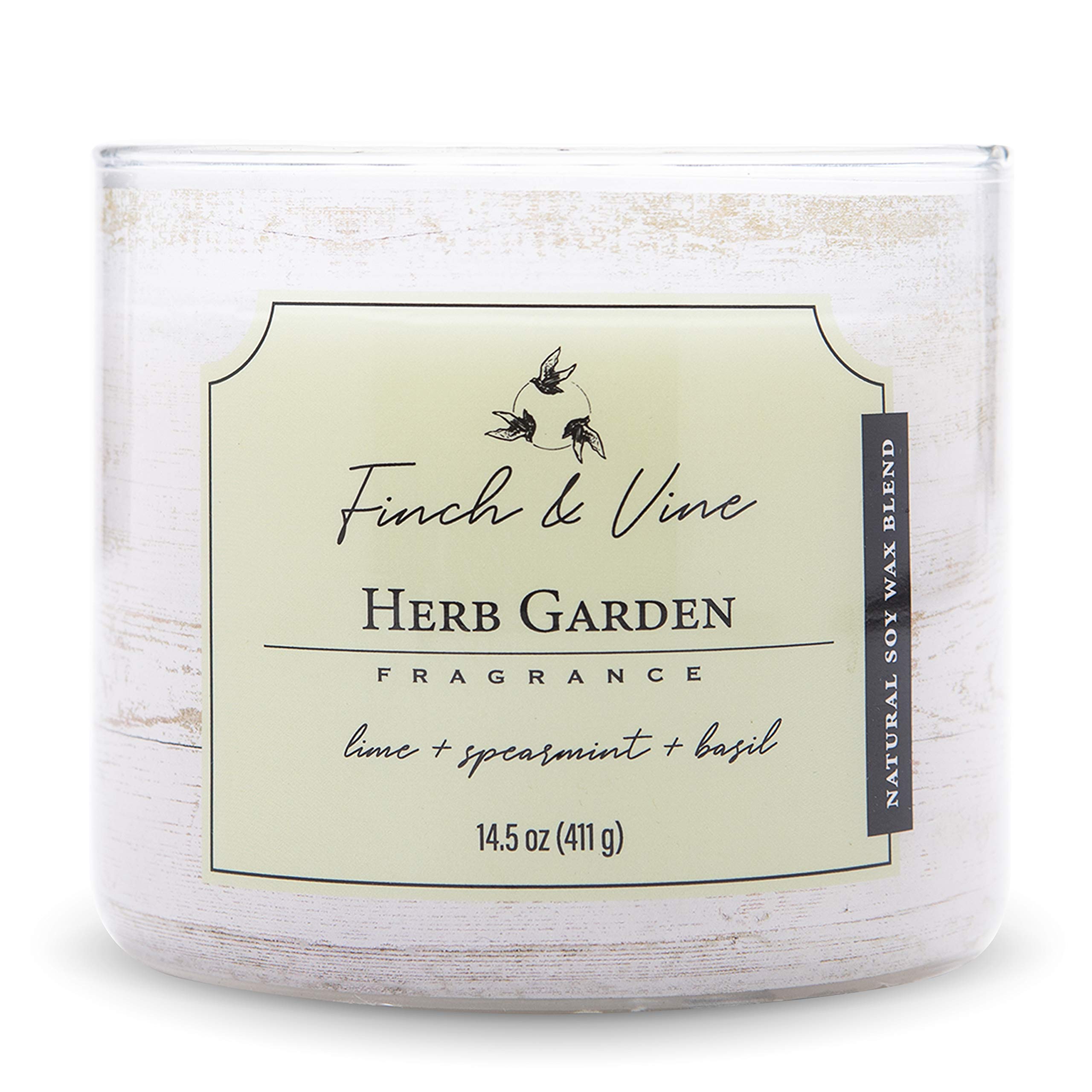 Carolina Candle Herb Garden Scented Jar Candle, Finch & Vine Collection, 3 Wick, 14.5 oz - Up to 60 Hours Burn