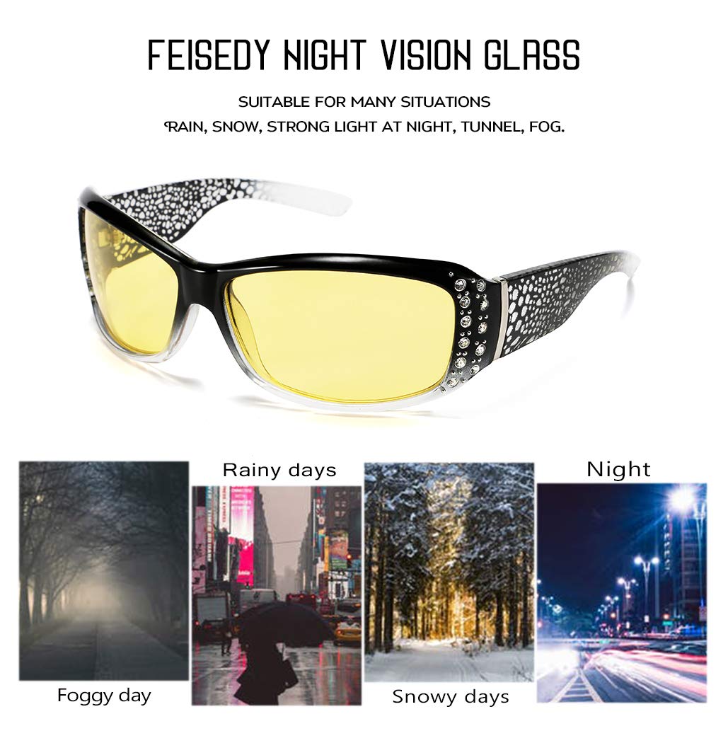 FEISEDY Women Yellow Sunglasses Wrap Around Anti Glare Driving Night Glasses B2547