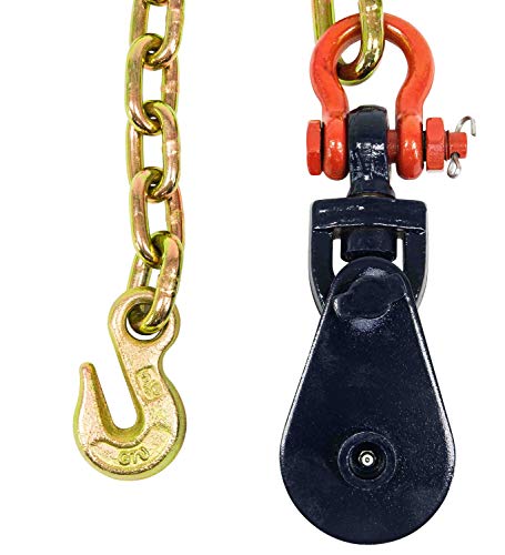 Mytee Products 2 Ton Snatch Block with Chain Flatbed Tow Truck Rollback Wrecker Car Carrier Cable