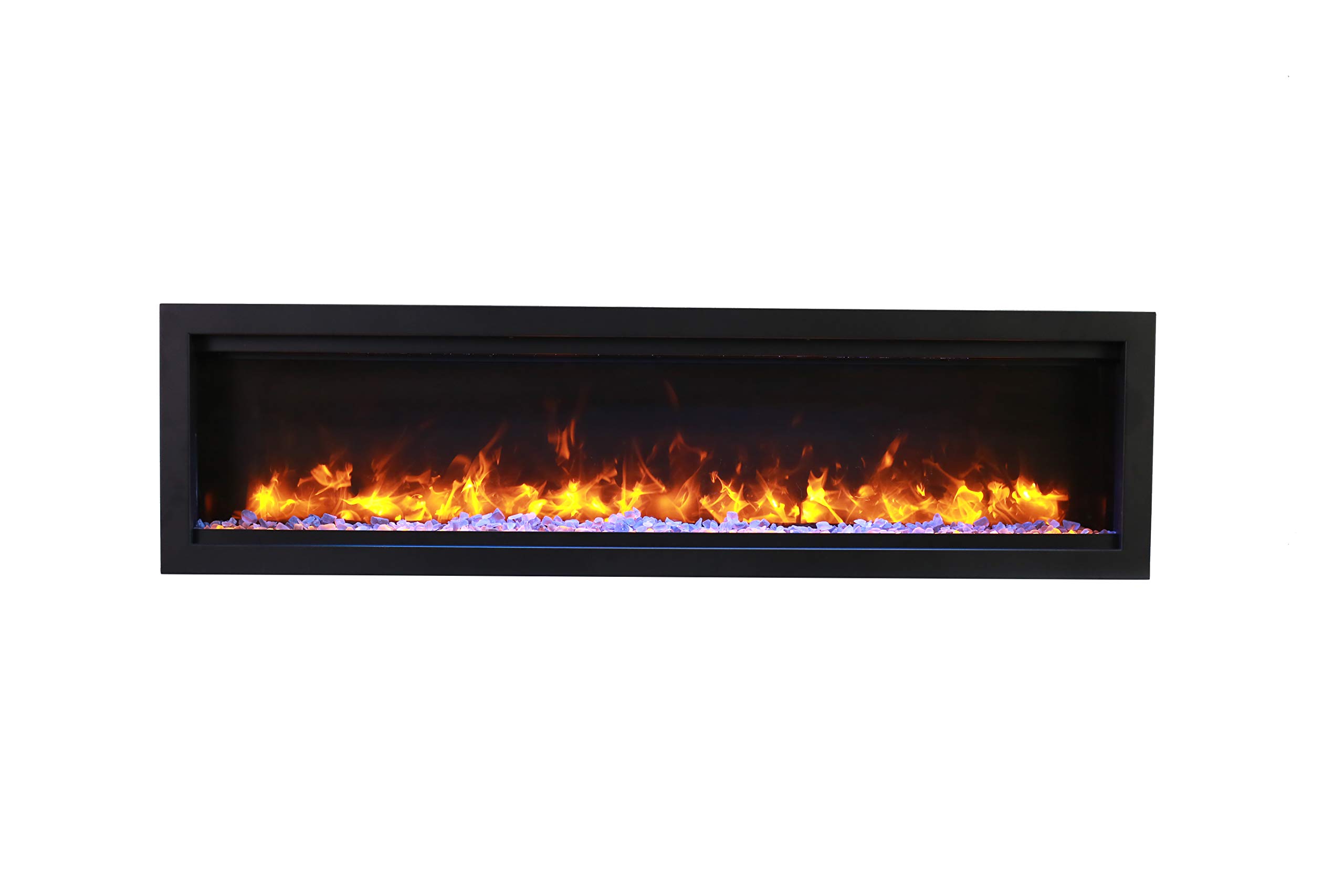 Amantii SYM-74-BESPOKE Symmetry Series Bespoke 74-Inch Built-in Electric Fireplace with Remote, Ice Media, Black Steel Surround