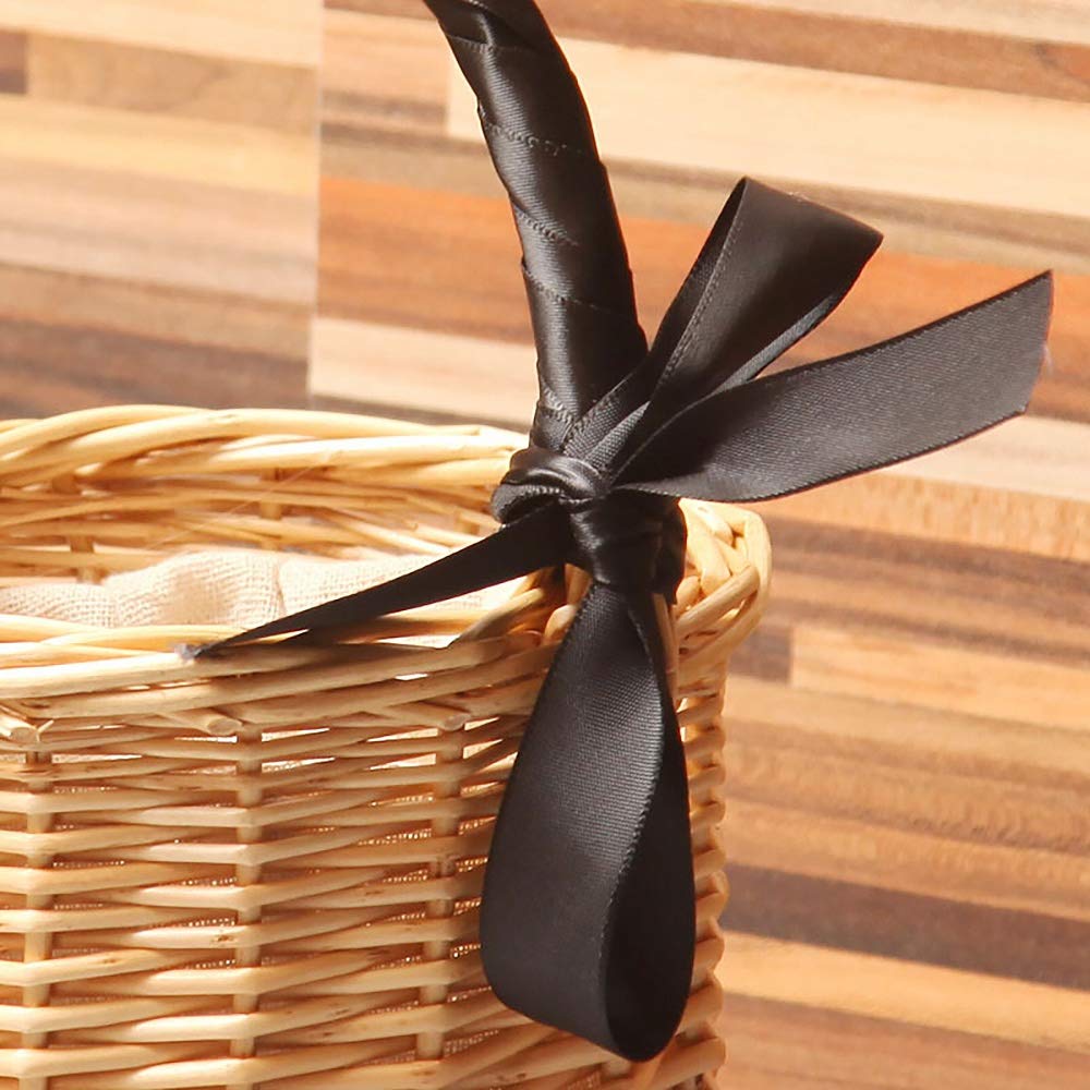 Dasing Wicker Woven Basket Wedding Flower Girl Baskets Willow Hand Woven Basket with Handle and Ribbon Bow Woven Eggs Candy Basket Flower Basket for Wedding Home Garden Decor