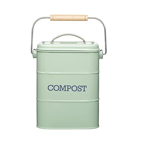 KitchenCraft Living Nostalgia Kitchen Compost bin Made of Metal, Steel, Green