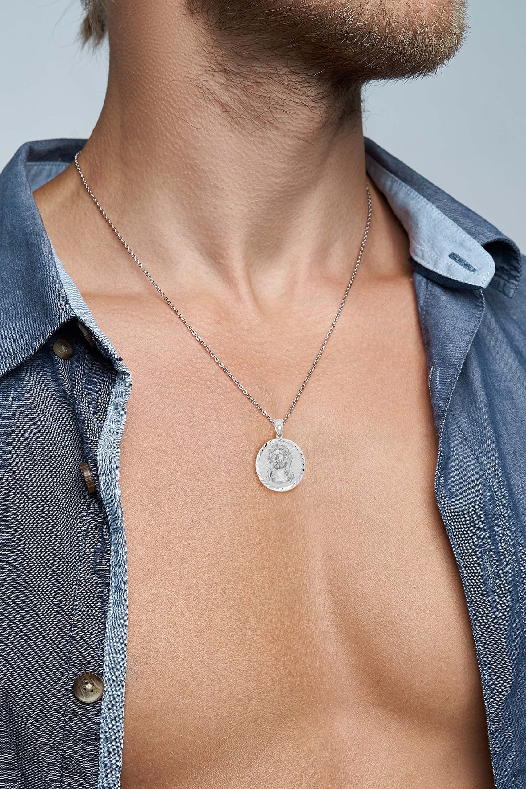 925 Sterling Silver Jesus Pendant Medallion, Diamond Cut Hip Hop Jewelry for Him