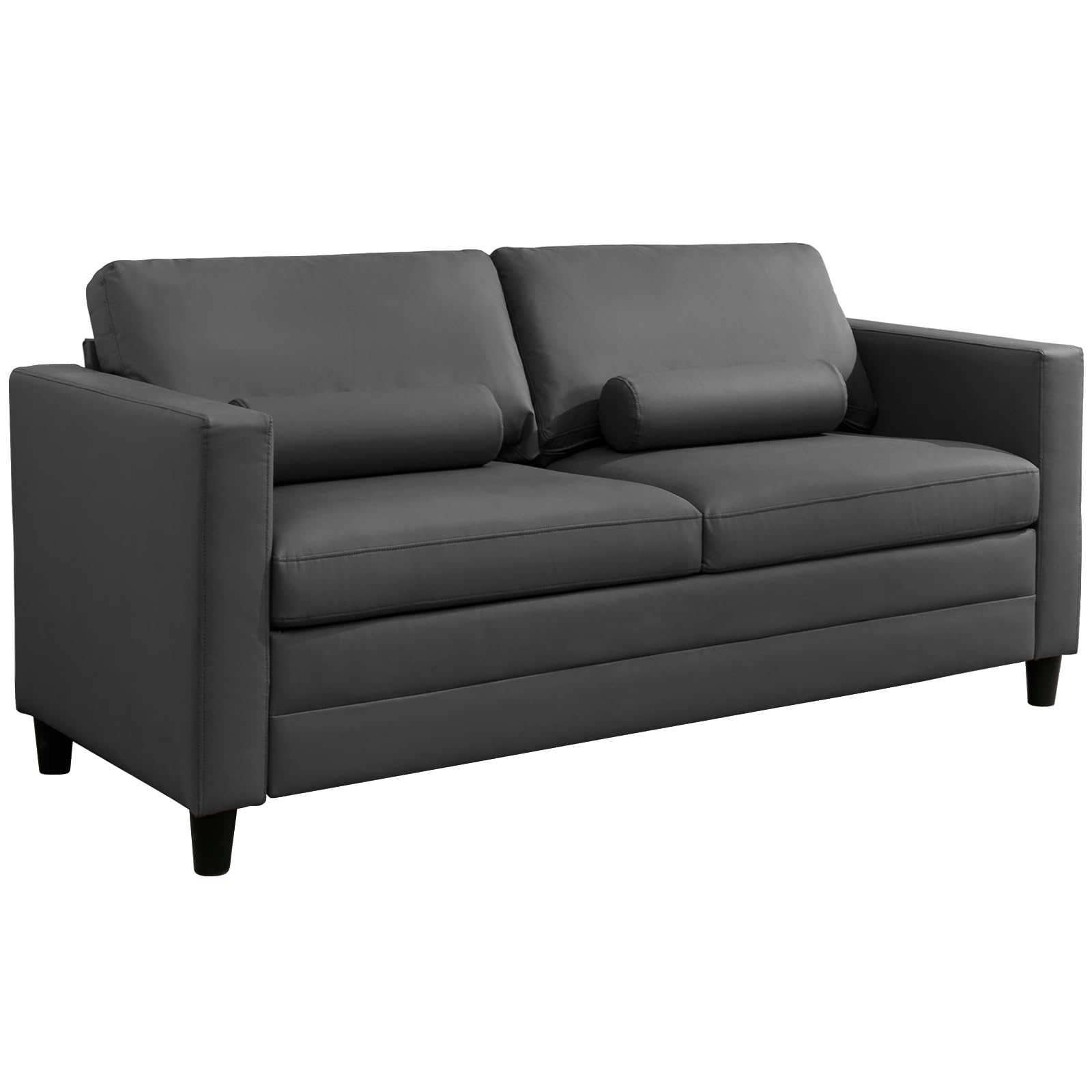 BALUS Faux Leather Pull Out Sofa Bed, 2-in-1 Queen Size Couch Bed with Fold Out Mattress, Modern Convertible Sleeper Sofa Couch, Leather Loveseat Futon Couches for Living Room-Dark Grey