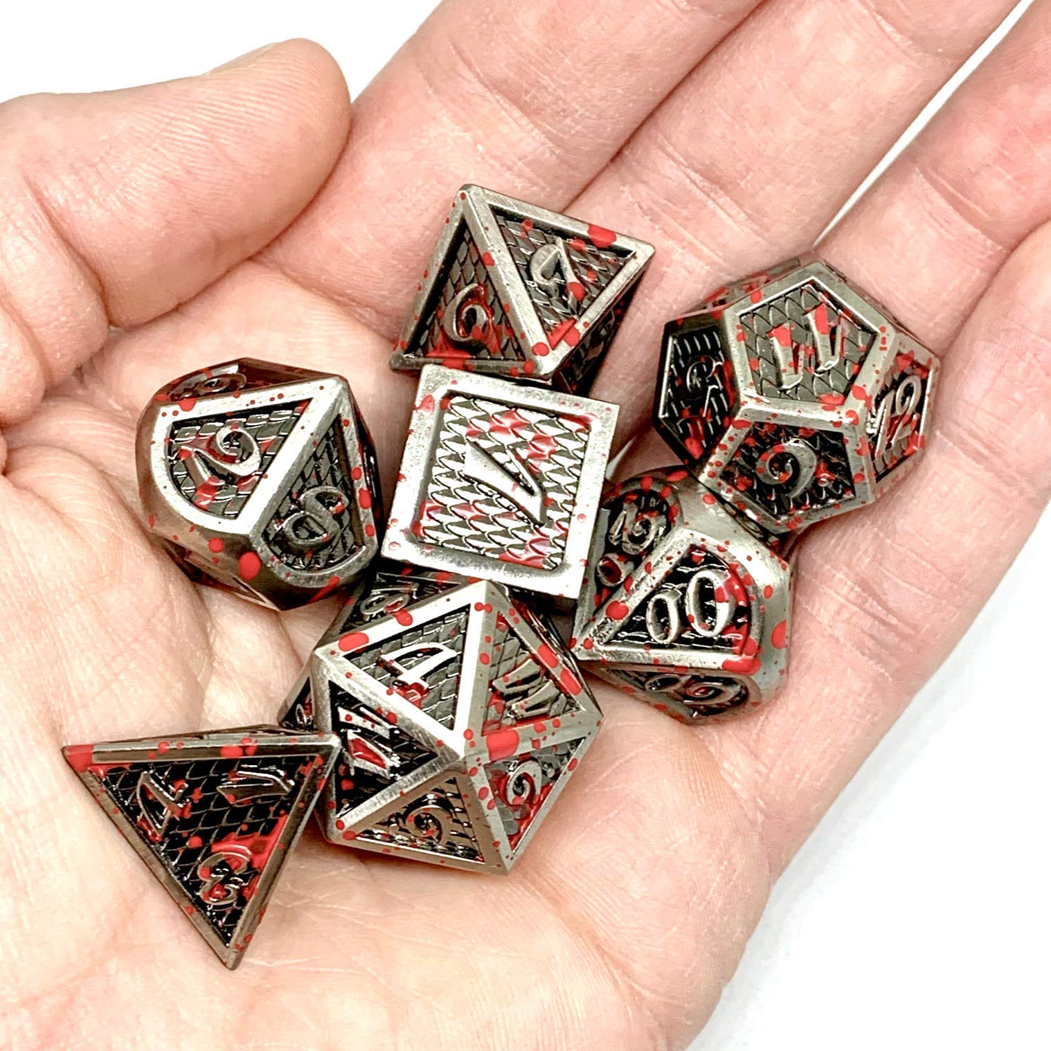Darksilver Forge Bloodstained Metal Polyhedral Dice Set for Tabletop Roleplaying Games, Dungeons and Dragons, DND, D&D