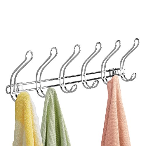 iDesign Classico Wall Mount/Over Door 12-Hook Rack for Coats, Hats, Robes, Towels - Chrome