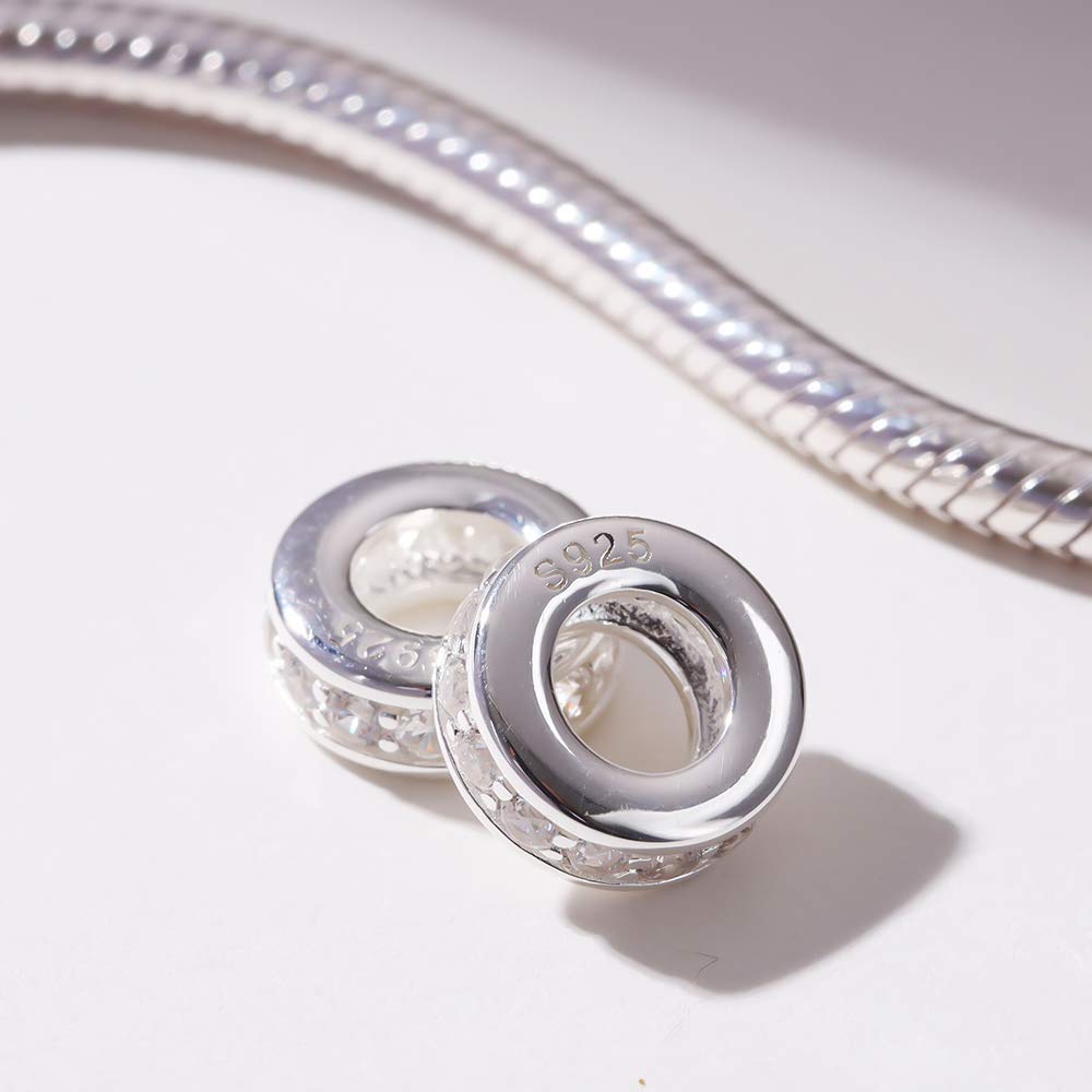 SOUKISS 925 Sterling Silver Spacer Charm Bead with Clear CZ for Charms Bracelets (2pcs Clear)
