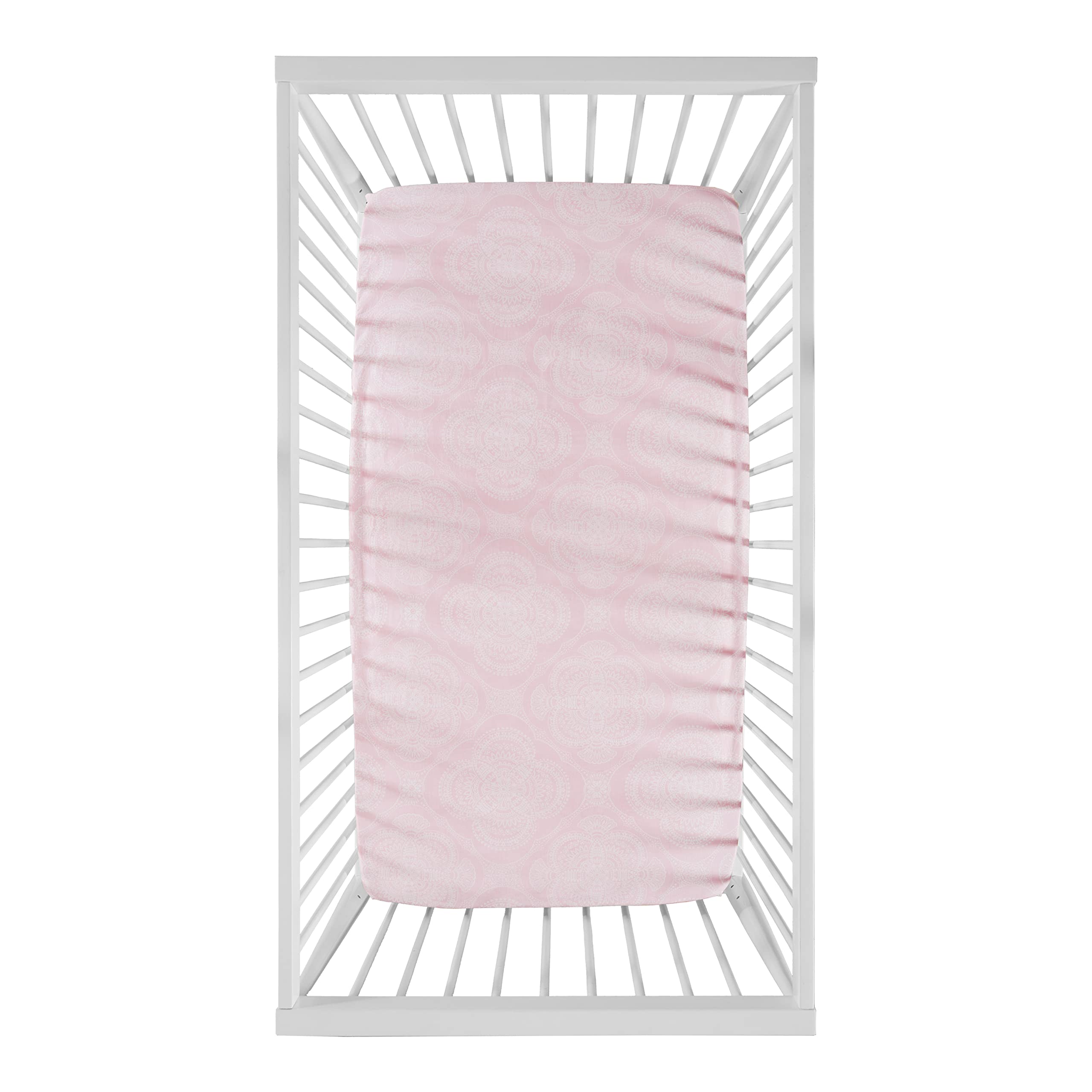 Levtex Baby - Willow Crib Fitted Sheet - Fits Standard Crib and Toddler Mattress - Medallion Pattern - Pink and White - Nursery Accessories - 100% Cotton