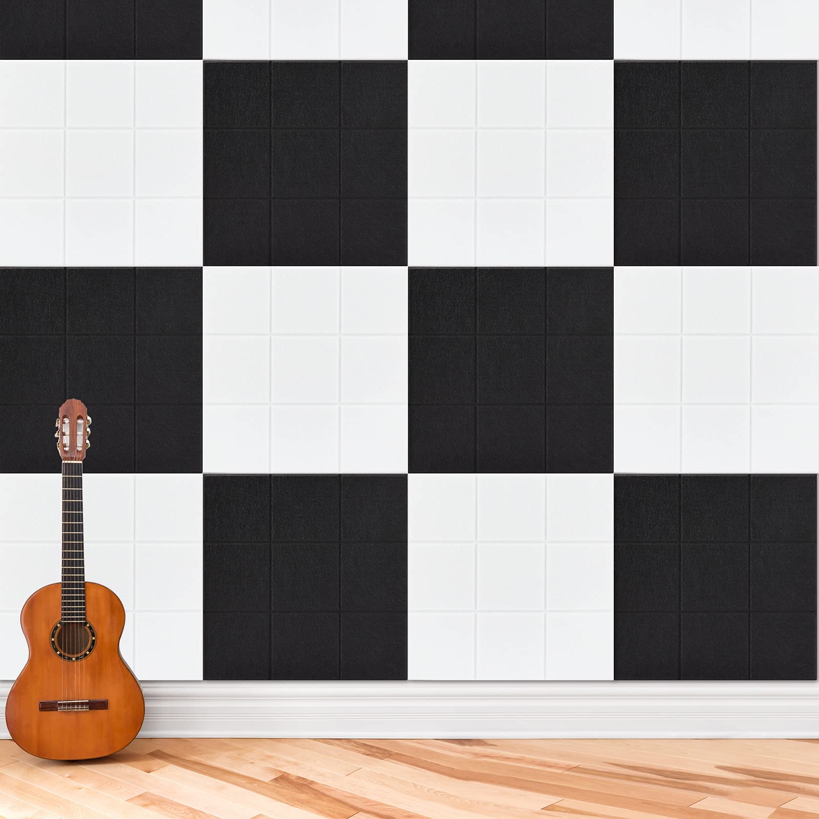 BXI Sound Absorber - 16 Pack Self-adhesive 12 X 12 X 0.4 Inches Acoustic Absorption Panels, Tackable Sound Absorbing Panels for Wall and Ceiling Acoustic Treatment