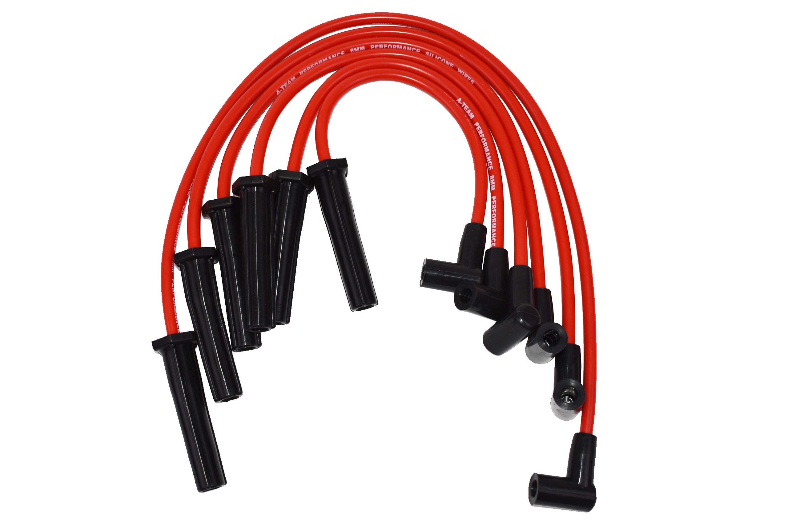 A-Team Performance - Set of 6 Cylinder 8.0mm Red Silicone Durable Two-Layered Silicone Coating Spark Plug Wires 4.3 Vortec - Compatible with GMC Chevy 230, 250, 292, 350