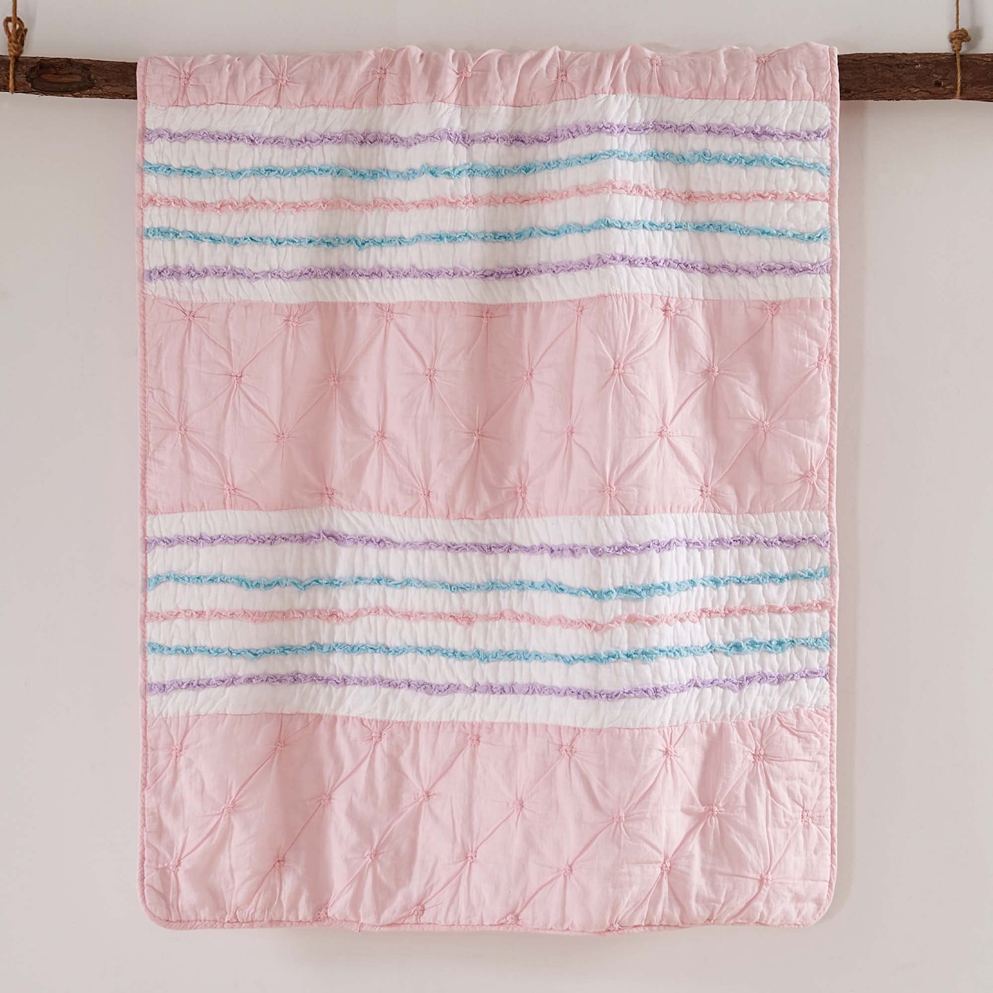 Levtex Bobbi Toddler Set- Kids Bedding, Pink,Teal,Lavender, Stripes - Reversible Quilt