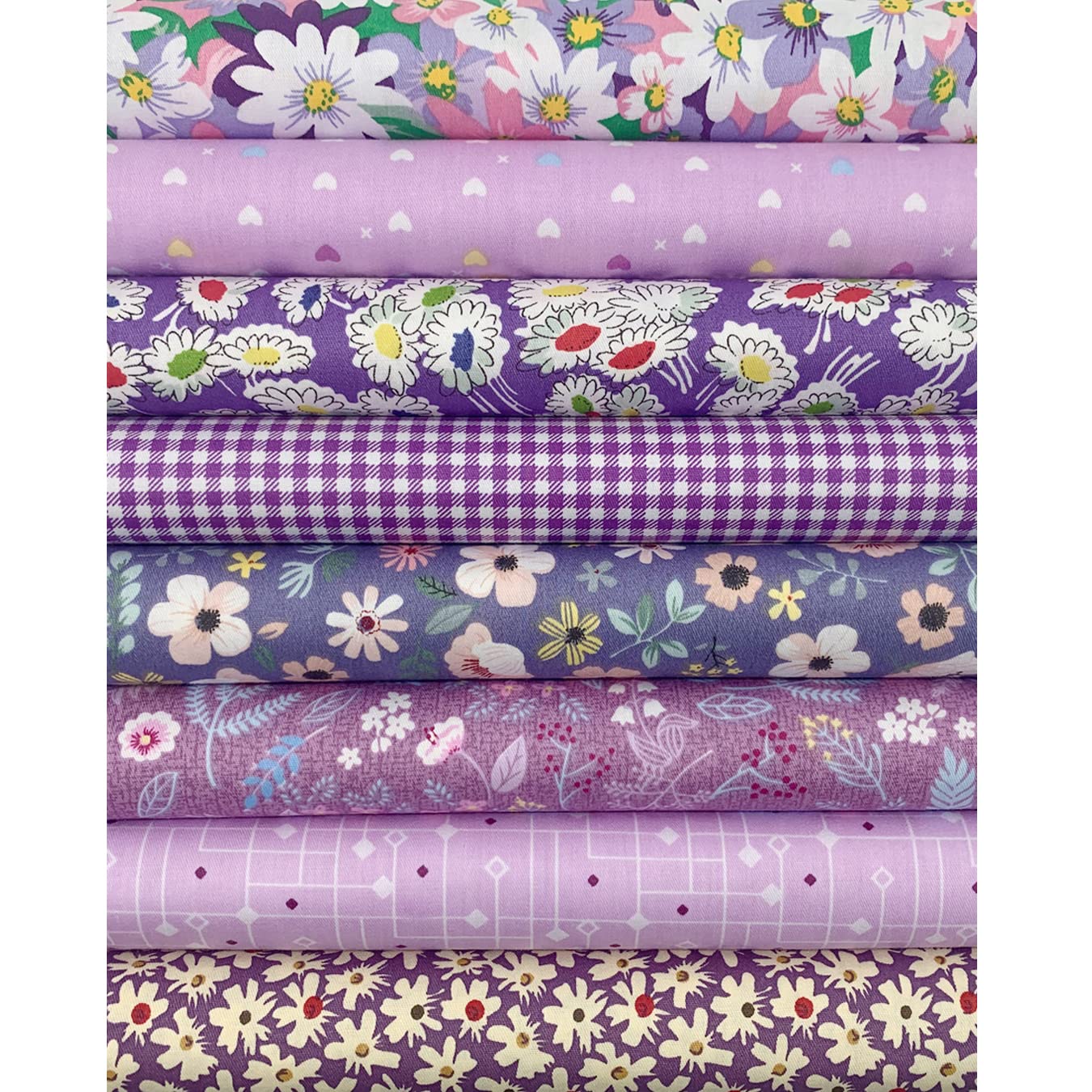 aufodata 8 Pieces 19.6" x 19.6" (50cm x 50cm) Cotton Fabric Squares Quilting Patchwork Floral Pattern Precut Fabric for DIY Quilting Sewing Crafting Artcraft (Purple)