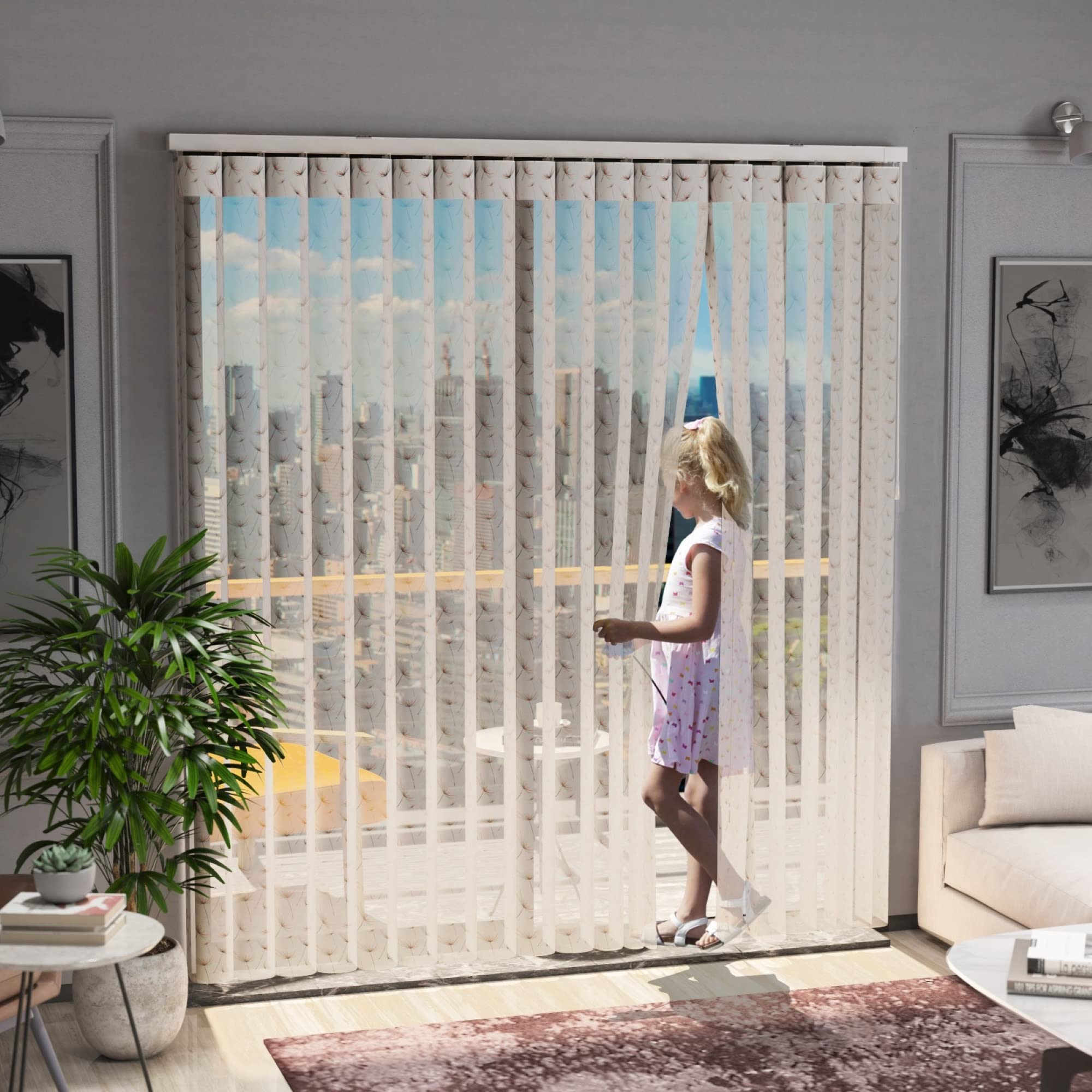 84'' H Brown Color Vertical Fabric Blinds walkthrough Curtain with Built in Sheer Door Blinds Blinds & Shades Blackout Blinds Window Shade Vertical Blinds for Sliding Doors , Sliding Blinds, White