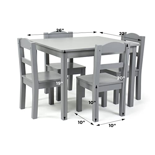 Humble Crew Kids Wood Table and 4 Chair Set, Grey & Grey/White Kids Book Rack Storage Bookshelf, 4 Tiers