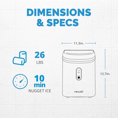 Newair Nugget Countertop Ice Maker Machine | 26 lbs. | Sonic Ice Maker in Stainless Steel, Self-Cleaning Function, Refillable Water Tank, Perfect Canes Ice for Kitchens, Offices, Home Coffee Bars