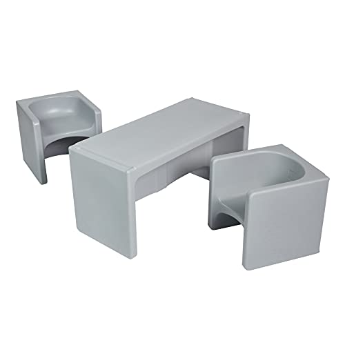 ECR4Kids Table and Chairs Tri-Me Multipurpose 3-Piece Set, Light Grey