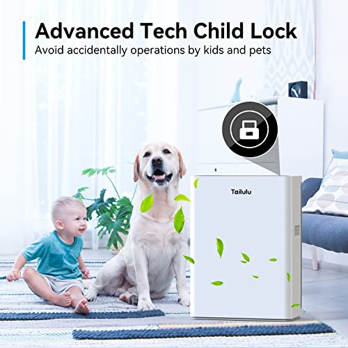 Tailulu H13 True HEPA Machine for Home Large Room up to 1614 Ft², Helpful for Dust Smoke Pollen Allergies Pets Hair Dander, Ozone Free, White