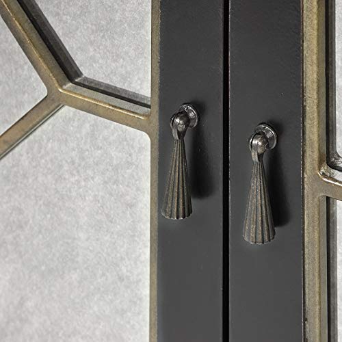 Madison Park Lyle Media Console Cabinet - Modern Luxe, Mirrored Door with Metal Hardware Buffet/Sideboard Living Room Furniture, Black