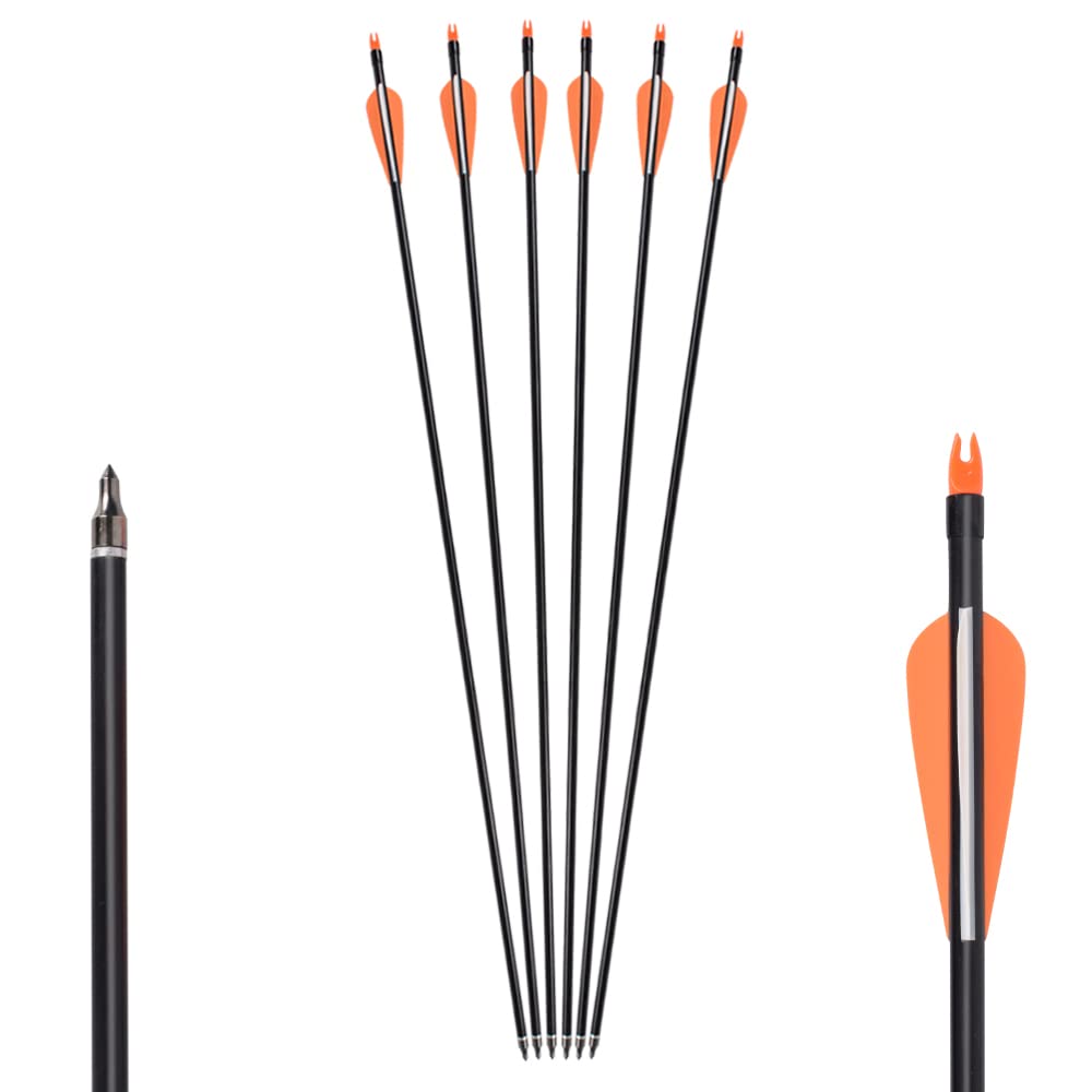 8075 Fiberglass Arrows Archery Hunting Target Practice Arrows 30 Inch with Removable Tips for Compound & Recurve Bow 6PCS/Pack (One White Two Orange Vanes)