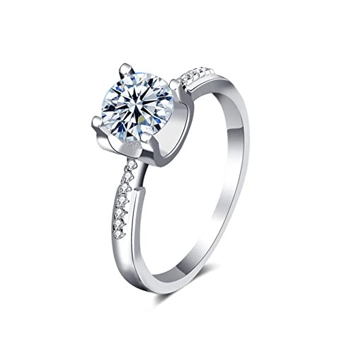 925 Sterling Silver Classic Bull Head Rings for Women, 1ct 4 Prong Moissanite Engagement Closed Ring with GRA Certificate (1 Carat,7)