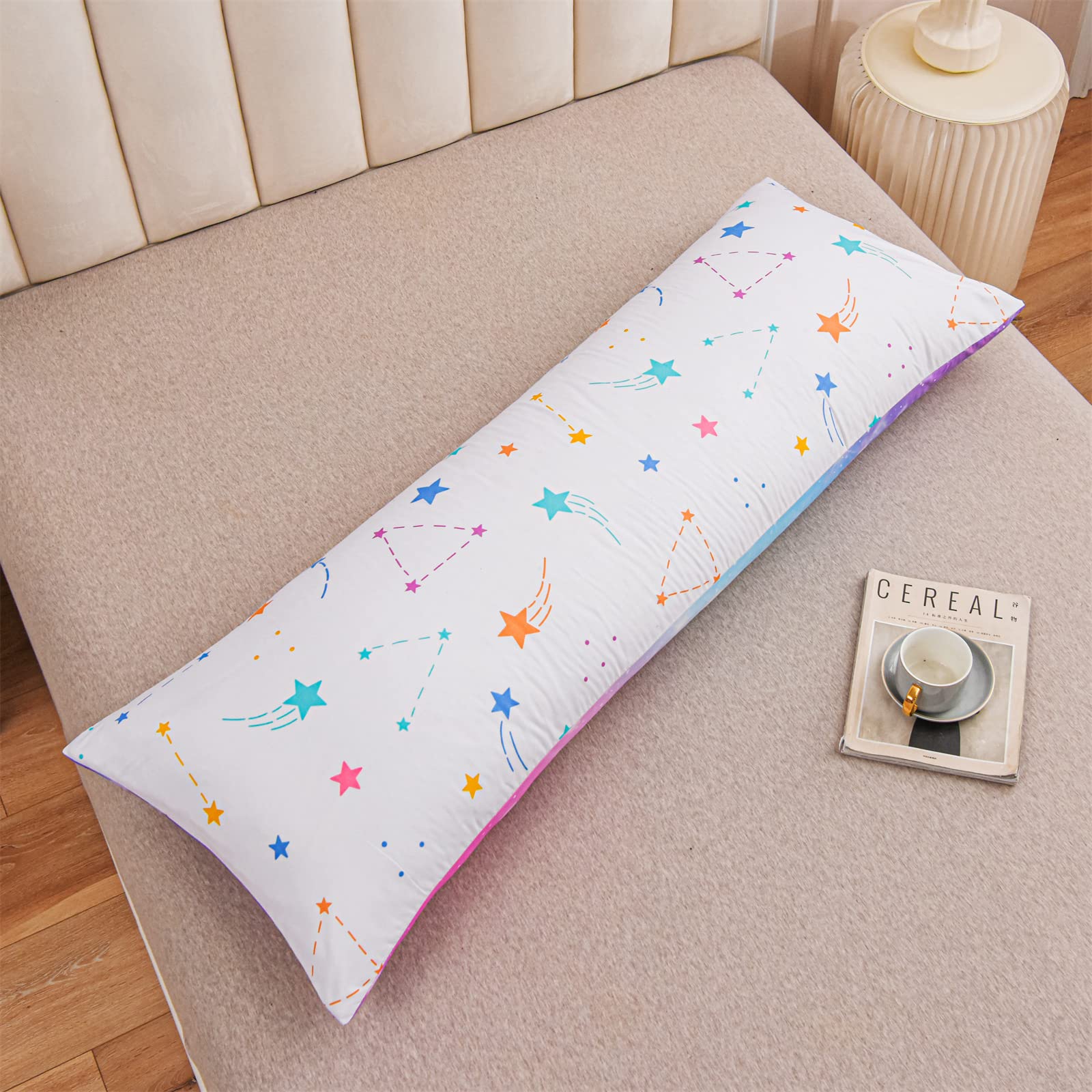 A Nice Night Gradient Glitter,Rainbow Galaxy Body Pillow Cover Pillowcase with Envelope Closure for Kids Adults,BluePurple