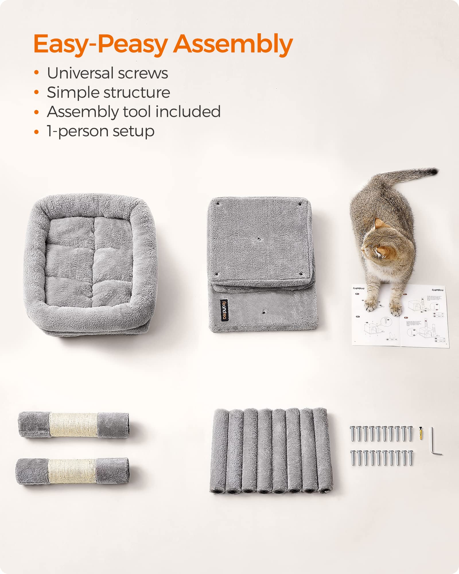 Feandrea Cat Tree, 29.1-Inch Cat Tower, M, Cat Condo for Medium Cats up to 11 lb, Large Cat Perch, 2 Cat Caves, Scratching Post, Light Gray UPCT612W01