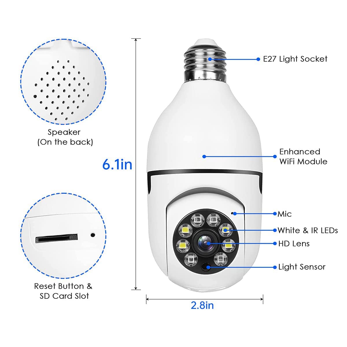 ACTMAN Light Socket Security Camera,1080P Lightbulb Camera Outdoor Wireless WiFi,Color Night Vision,Smart Alerts,Motion Tracking,Two-Way Audio,2.4G WiFi,for Home Security