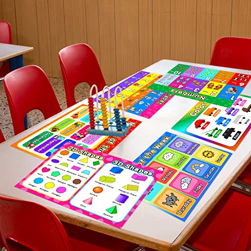 Educational Preschool Placemats for Kids Set of 6 Reusable Plastic Toddler Placemat Non Slip Washable Children Montessori Eat Table Mat for Nursery Homeschool Kindergarten Classroom Dining Table