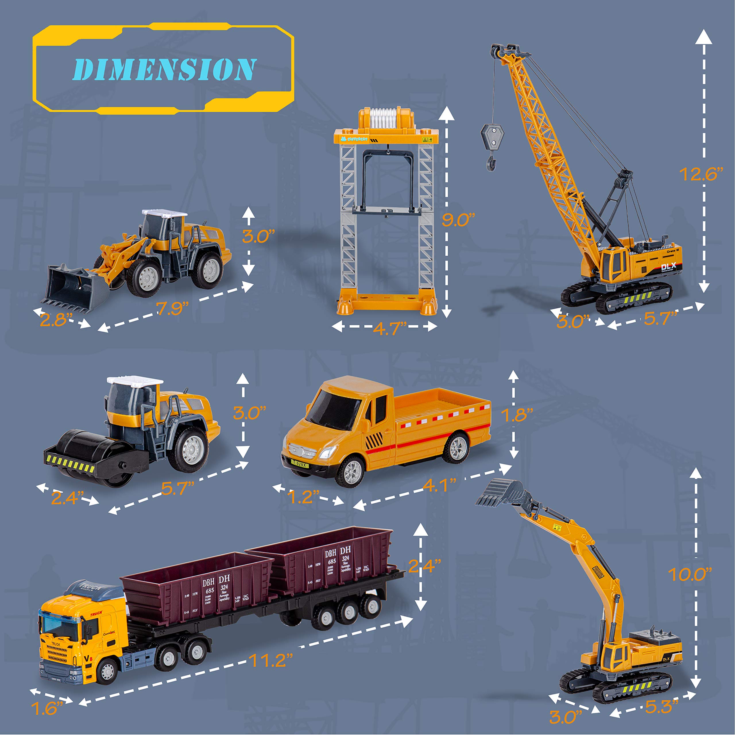 CloverCat Construction Toys for Kids - Toy Construction Vehicles Playset with Excavator, Tractor Truck, Backhoe, Crane, Dump Trucks - Great Birthday Gift for 3 4 5 Year Old Boys & Toddlers (Set 3)