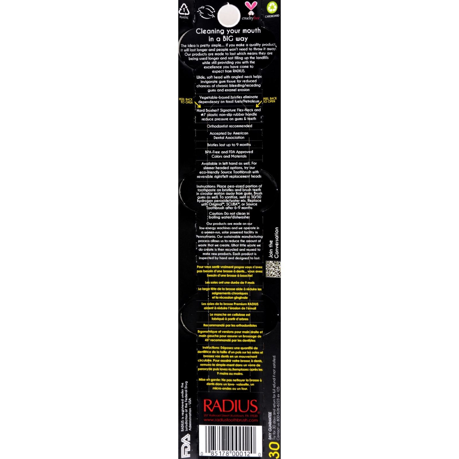 Radius Scuba Right Hand Toothbrush Soft Bristles - 1 Toothbrush - Pack of 6