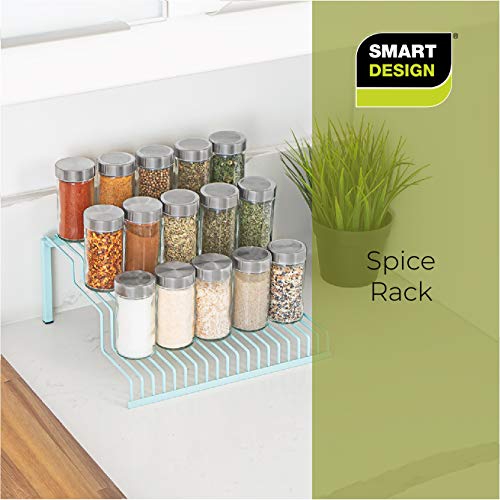Smart Design Heavy Duty 3-Tier Spice Rack Shelf Organizer - Steel Metal Wire - Cupboard, Jars, Can, Cabinet and Pantry Storage Organization - Kitchen 10.25 x 4.25 Inch - Light Blue