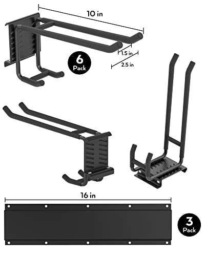 INCLY Garage Organization Storage Wall Mount, Garden Tool Organizer Systems, 48 Inch Heavy Duty Tool Storage Rack for Garage Wall with 6 Adjustable Hooks and 3 Rails