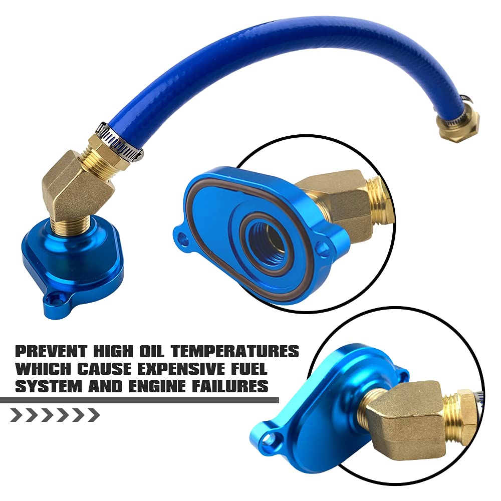6.0L Powerstroke Oil Cooler Flush Kit,Blue Anodize Adapter Flush Adapter for Ford 2003 2004 2005 2006 2007 2008 2009 2010 Diesel
