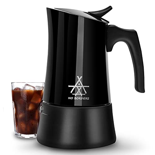 Alocs Stovetop Espresso Maker, Italian Coffee Maker Moka Pot for Classic Mocha & Cuban Coffee, Stainless Steel Greca Coffee Maker, Cafeteras, Brews 9 Espresso Cups (15.2 Oz) in Stylish Black