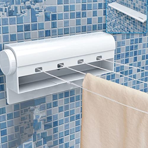 Retractable Outdoor Clothesline Indoor Wall Mounted Flexible Clothes Dryer Plastic Telescopic Rope Hanger Space Saving for Hanging Drying Rack Wet Dry Laundry Bathroom Hotel Travel Camping(4 Ropes)