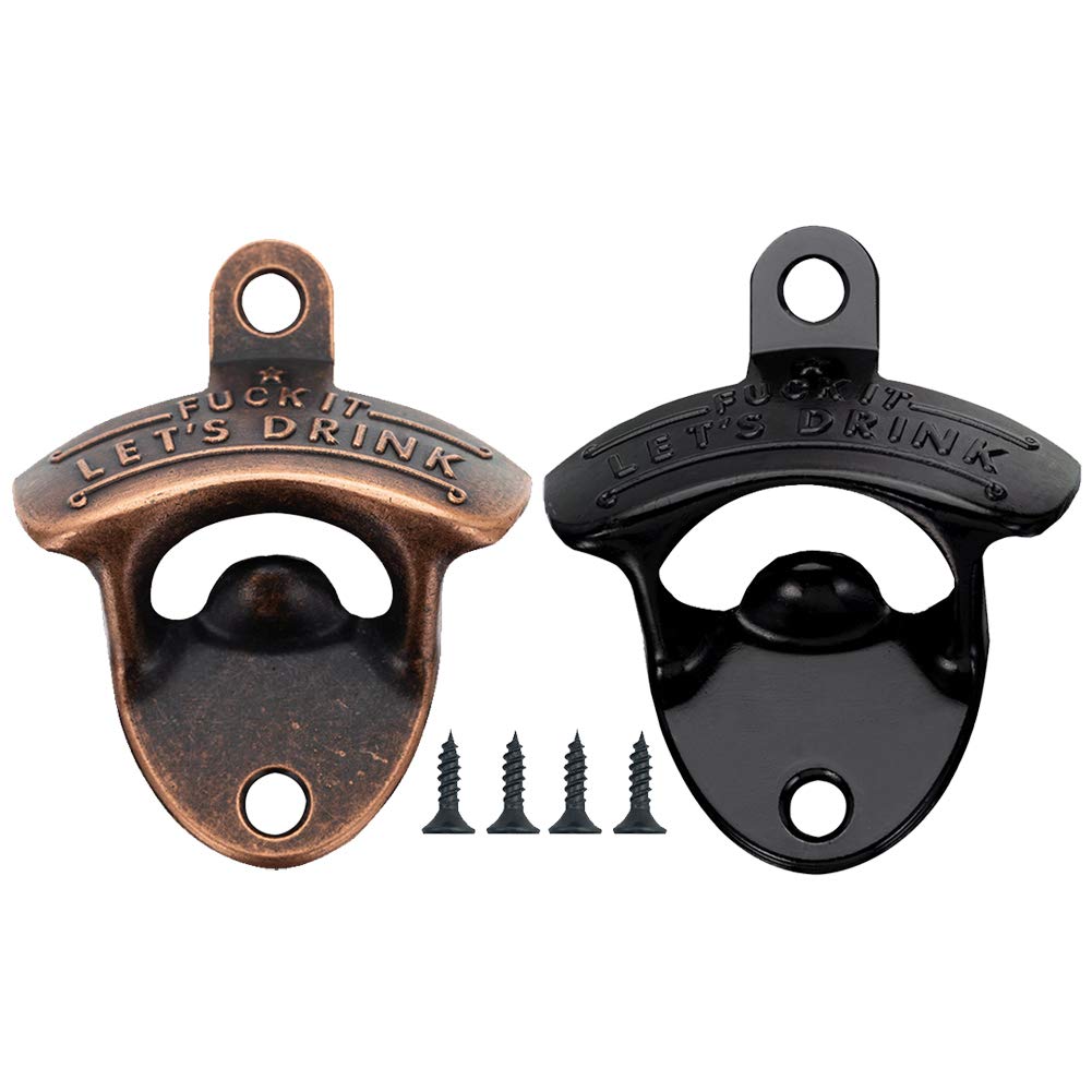 AYRXG 2 Pcs Wall Mounted Bottle Opener Vintage Beer Bottle Opener Suitable for Bars KTV Hotels Homes(Red bronze,Black)
