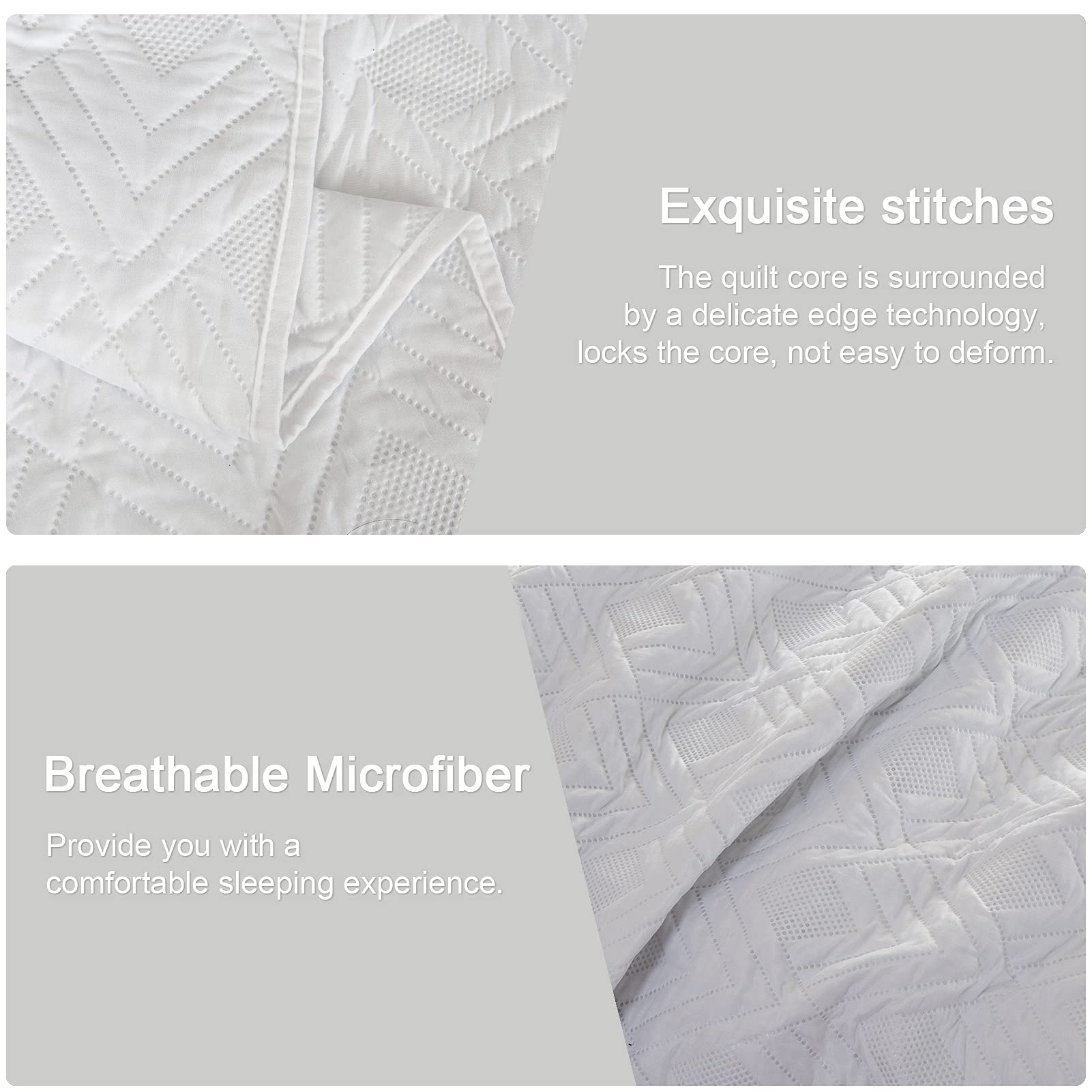 Hygge Hush Summer Quilt Set, Twin Size Pure White L Pattern 2 Pieces Oversized Modern Style Bedspread Set for All Season (1 Quilt & 1 Pillow Shams)