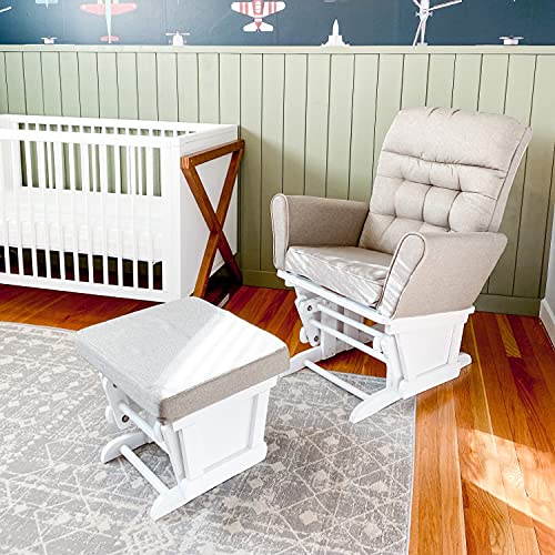STORKCRAFT Harmony Premium Glider and Ottoman, White/Misty Gray