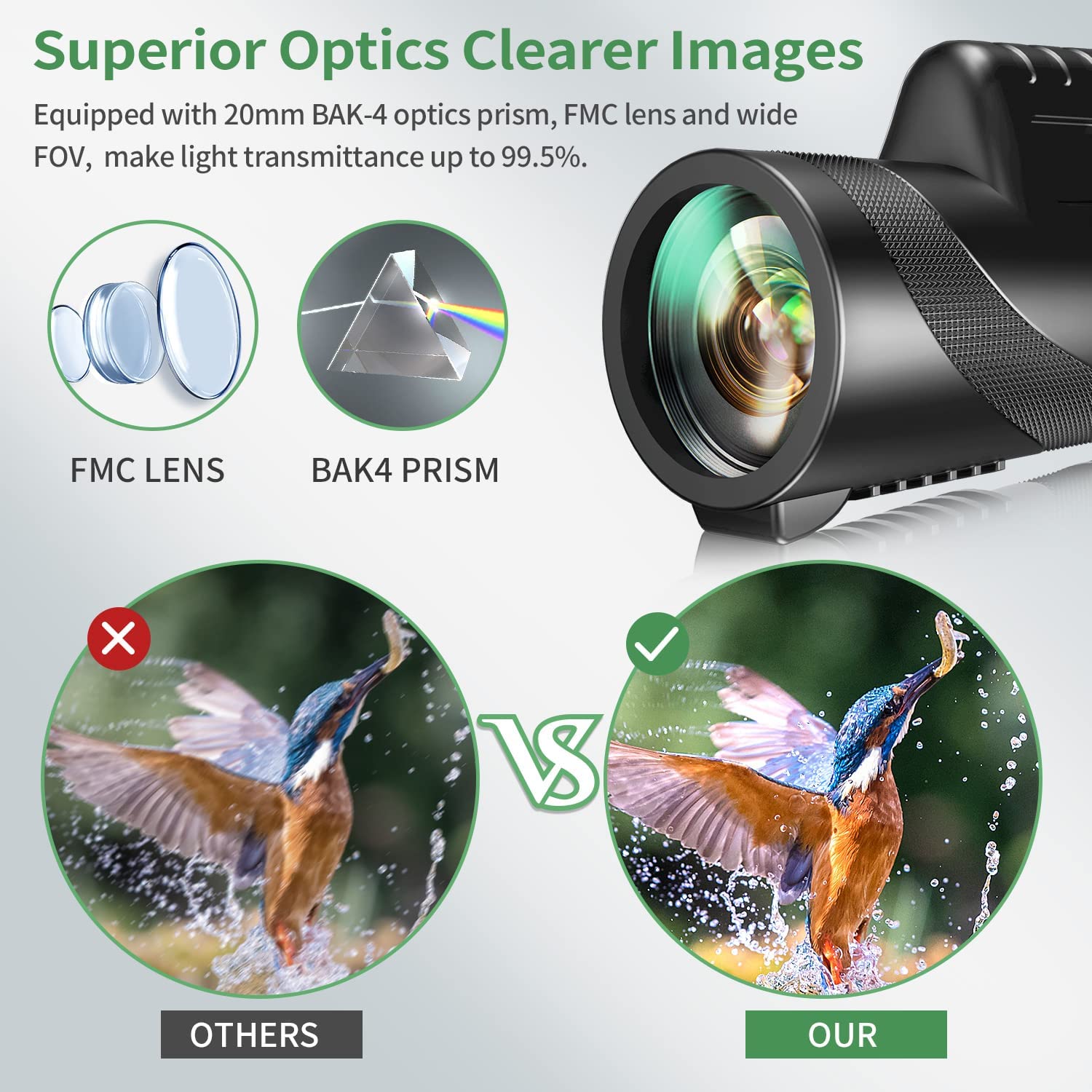 80x100 HD Telescope, High Power Monocular for Adults with Smartphone Adapter & Tripod, Night Vision Monocular for Hunting Star Bird Watching Wildlife Camping Hiking (Black)